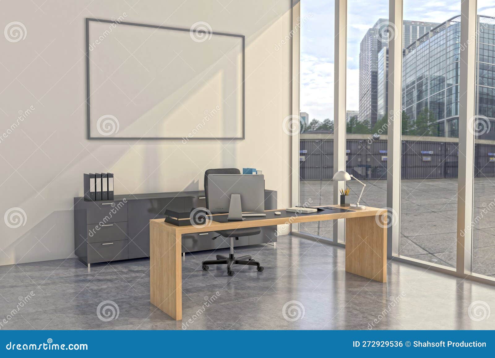 Side View Workstation with Frame & Screen Mockup Stock Illustration ...