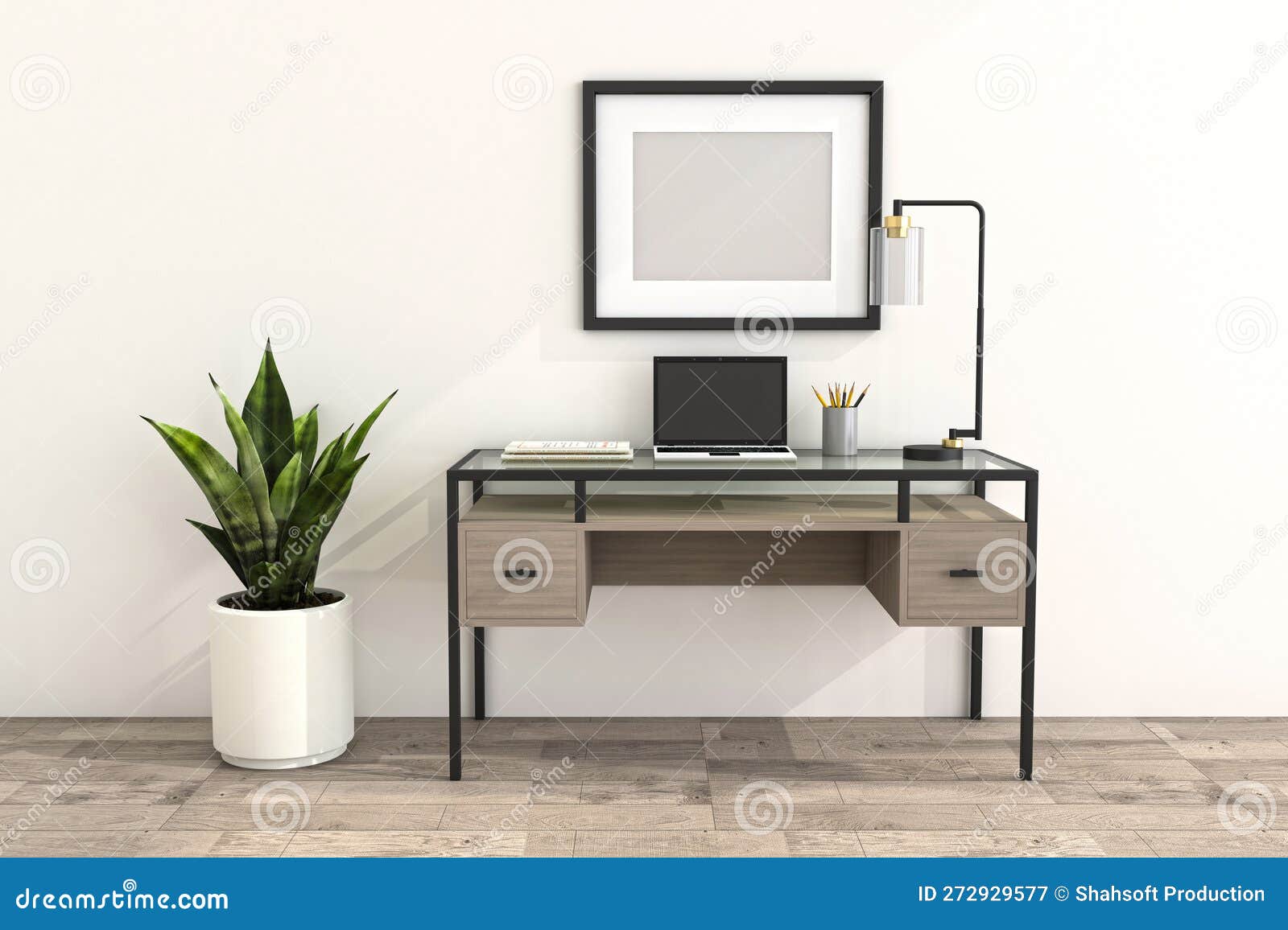 Front View Workstation with Frame & Screen Mockup Stock Illustration ...