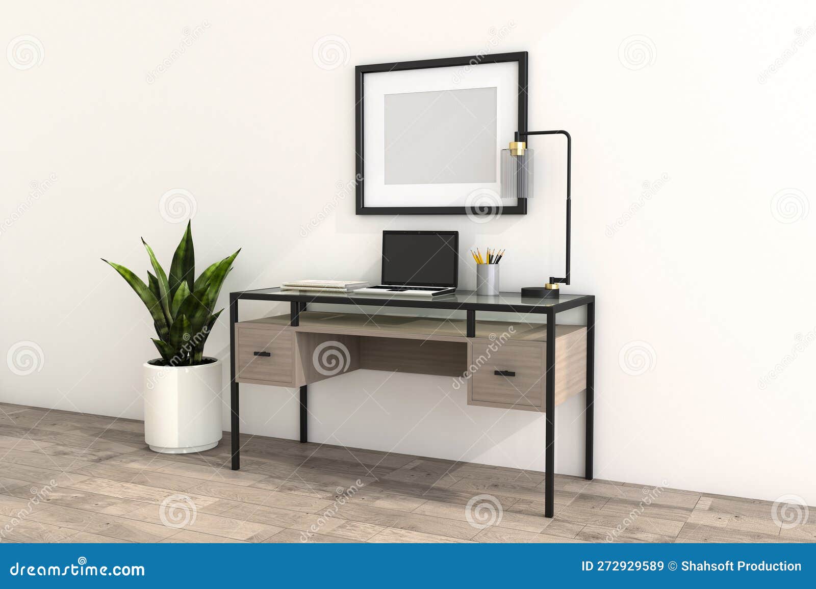 Side View Workstation with Frame & Screen Mockup Stock Illustration ...