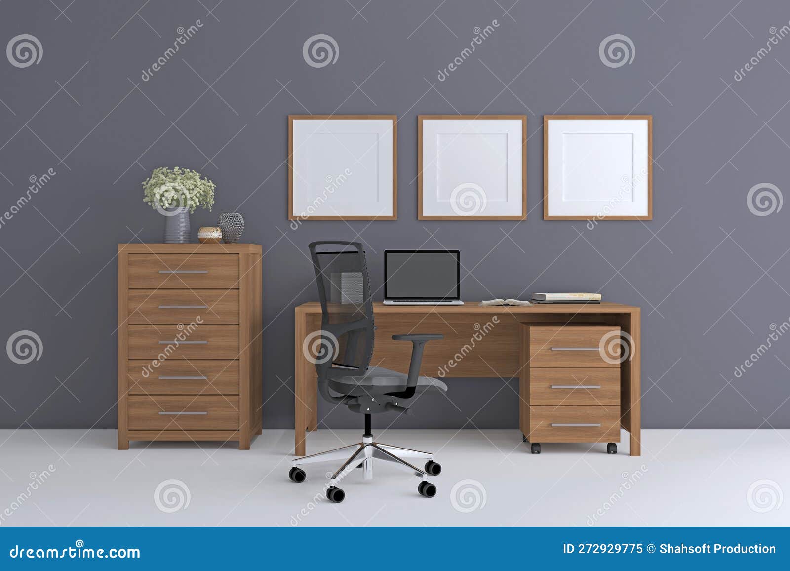 Front View Workstation with Three Frame & Screen Mockup Stock ...