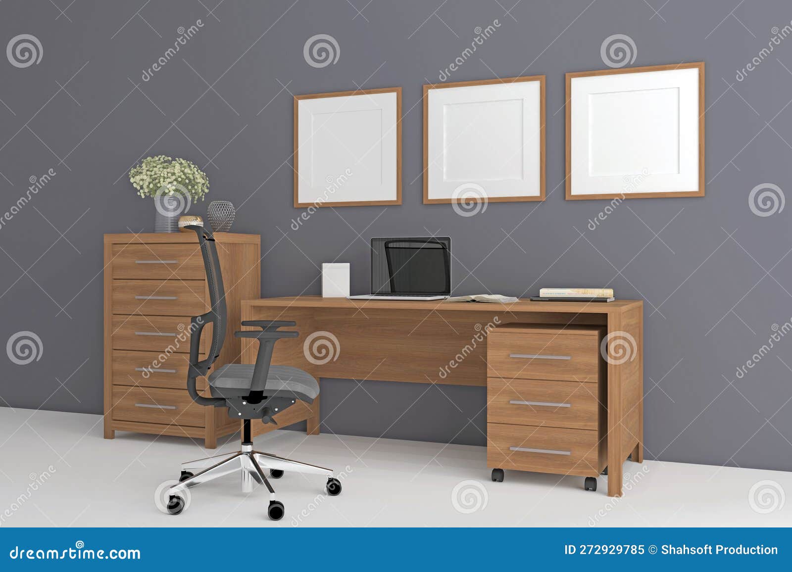 Side View Workstation with Three Frame & Screen Mockup Stock ...