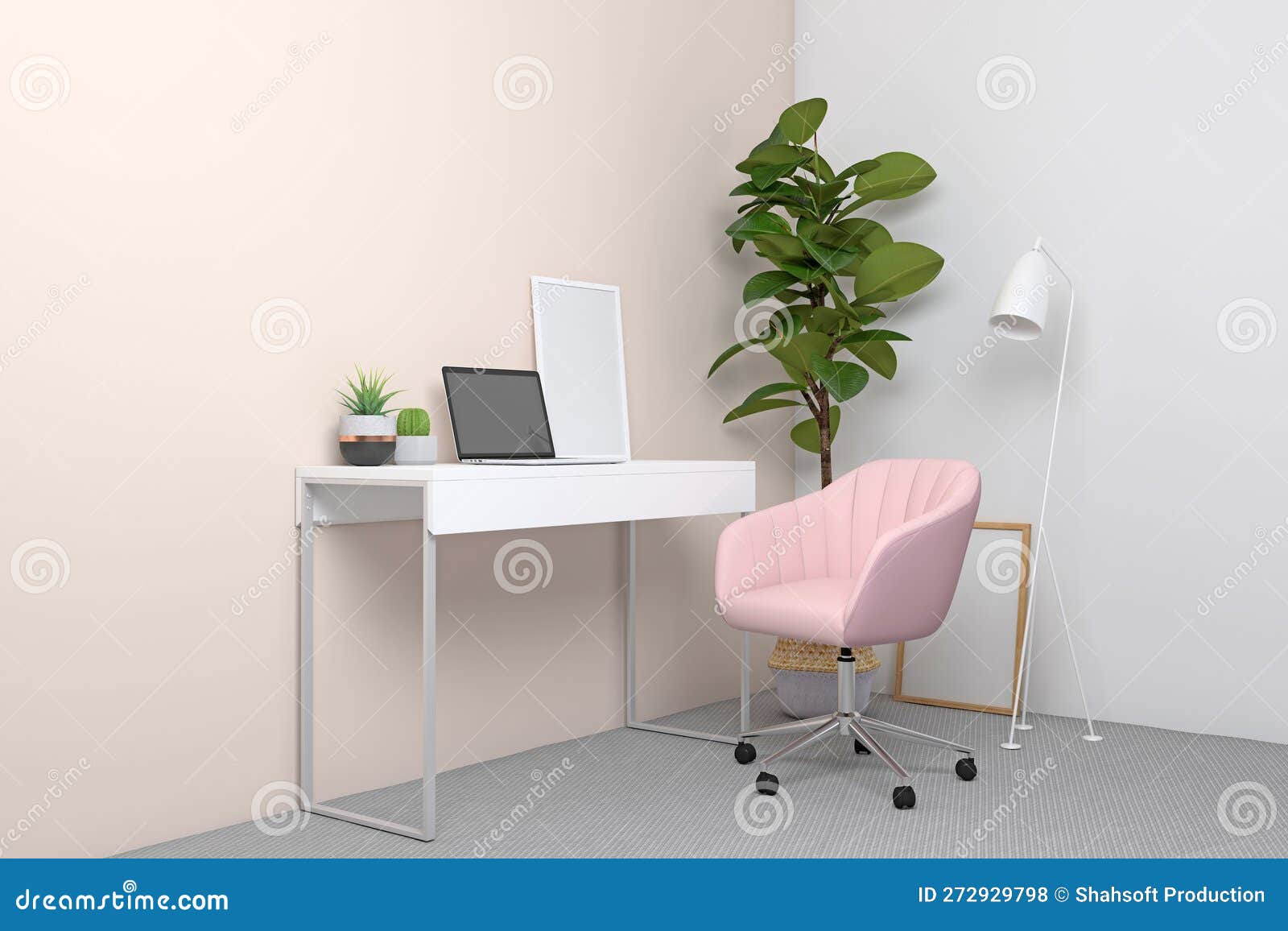 Side View Workstation with Frame & Screen Mockup Stock Illustration ...