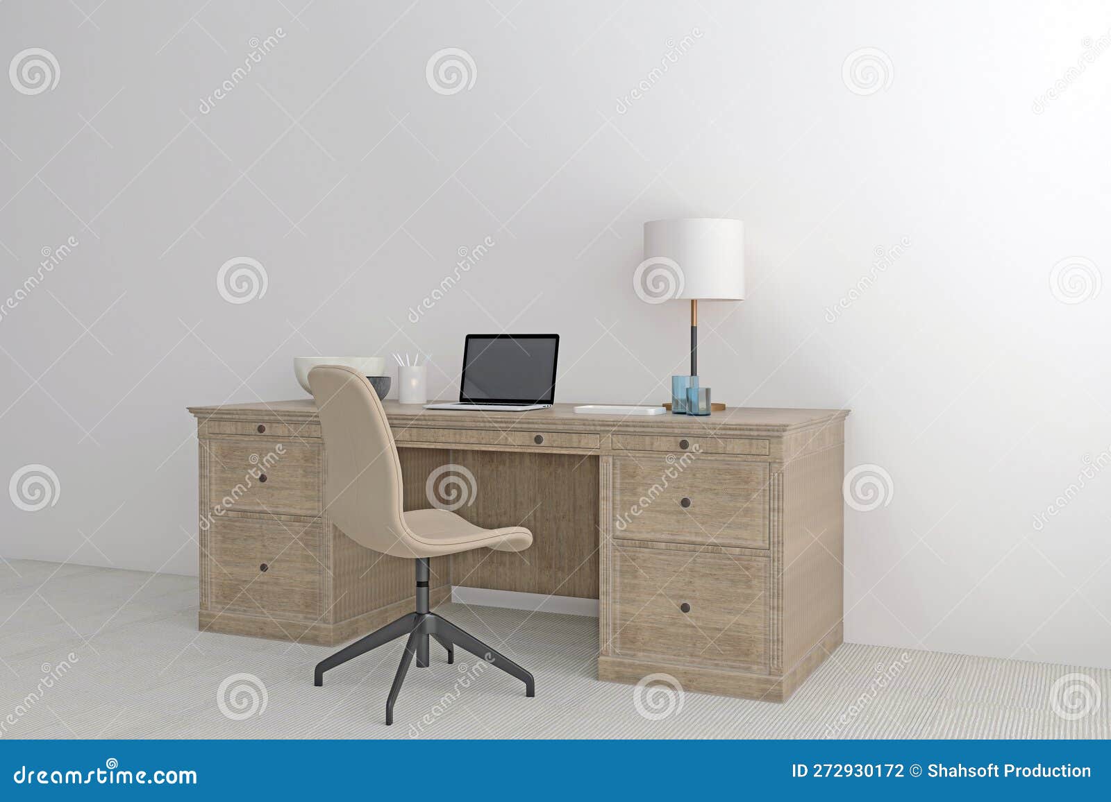 Side View Workstation with Screen Mockup Stock Photo - Image of ...