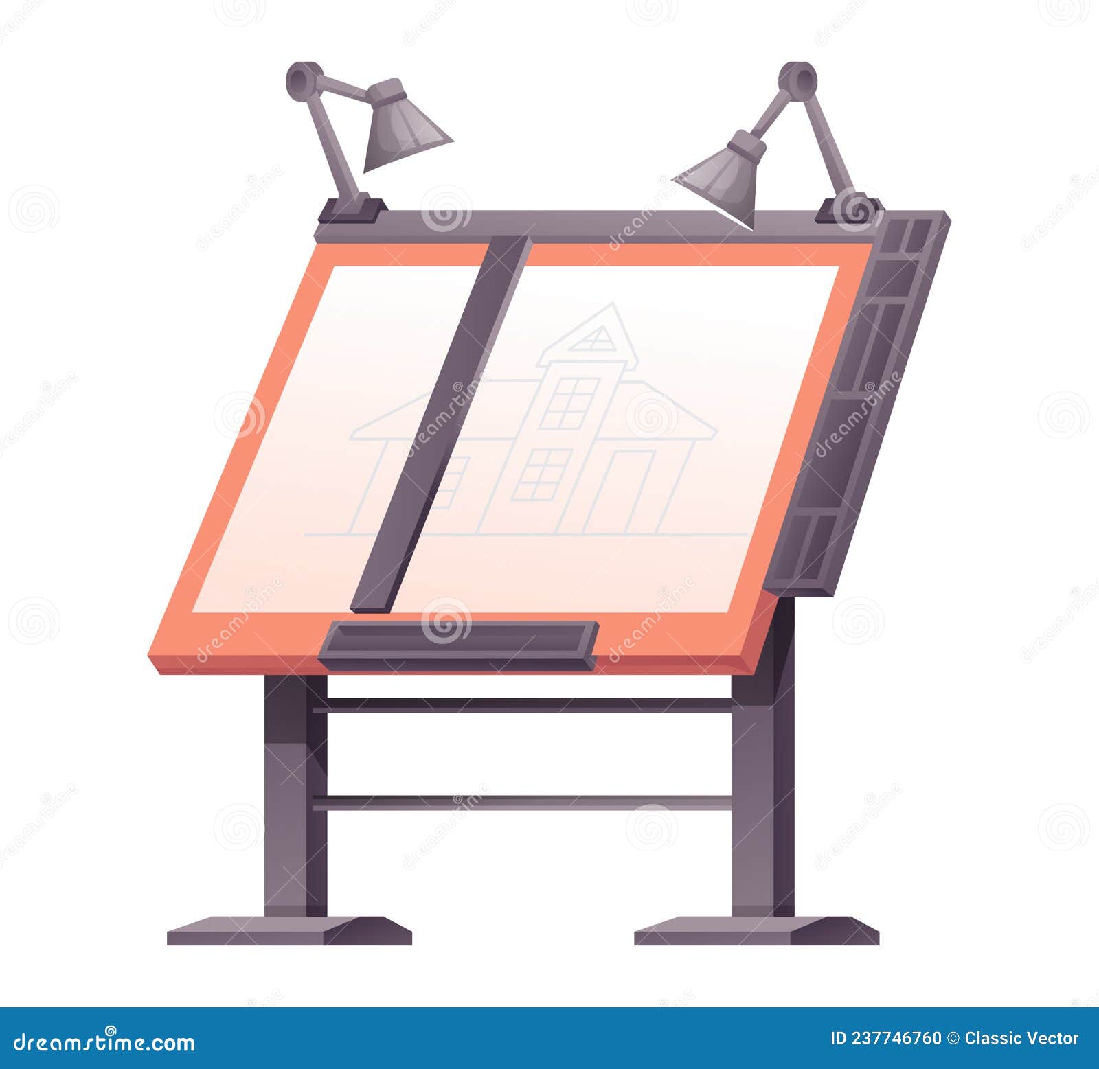 Workstation with Graphic Design of House on Paper in Office. Business ...