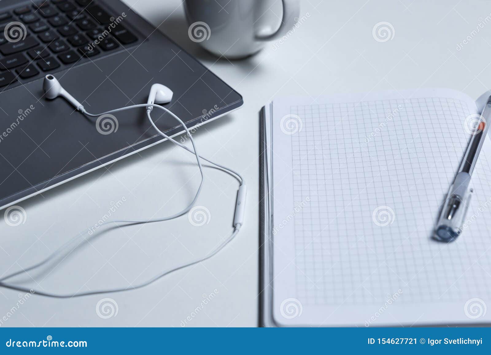 Workstation with Laptop Top View on White Stock Image - Image of empty ...