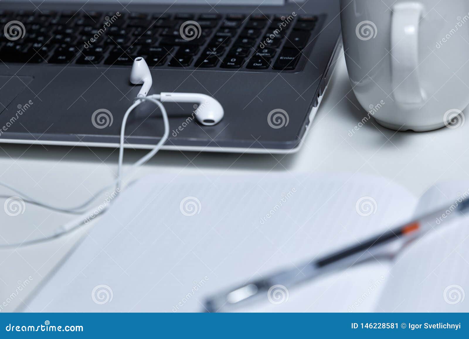 Workstation with Laptop Top View Stock Image - Image of modern, wood ...
