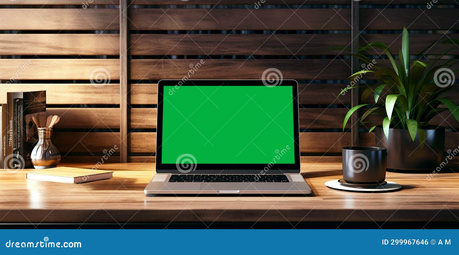 Workstation Setup, Laptop On Desk, Horizontal View Layout Mockup With ...