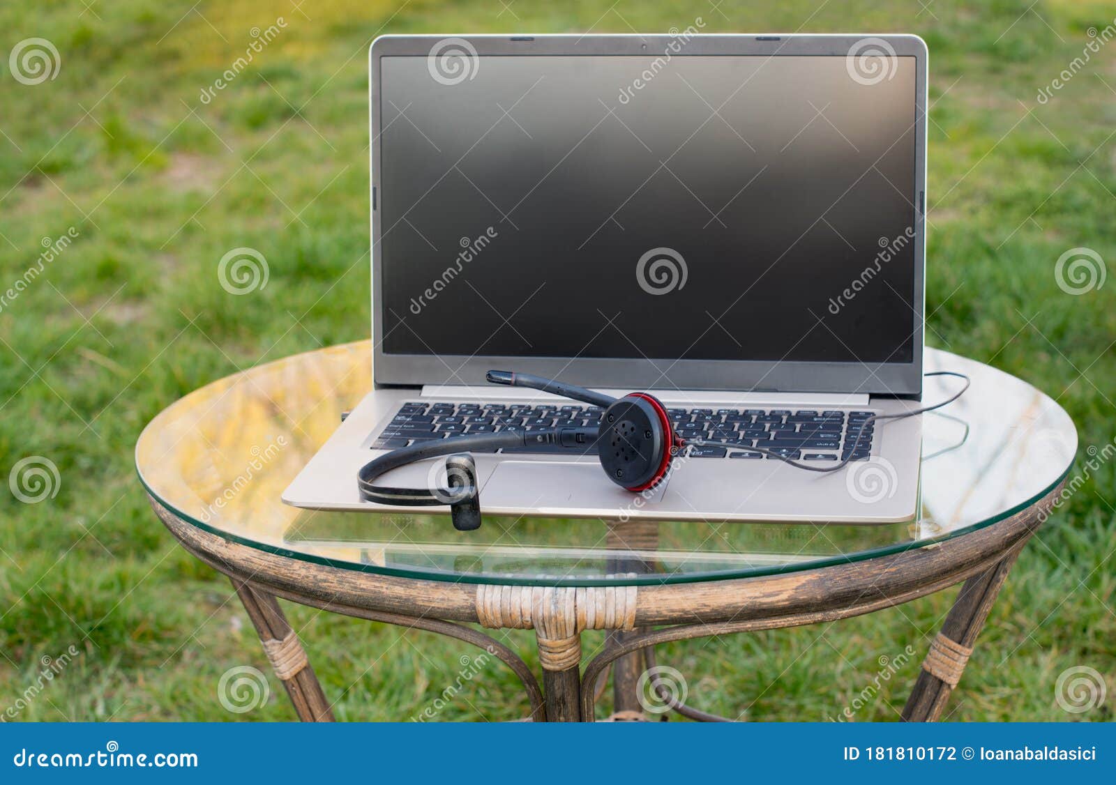 Workstation, Work from Home, Spring in the Garden, on a Laptop with a ...