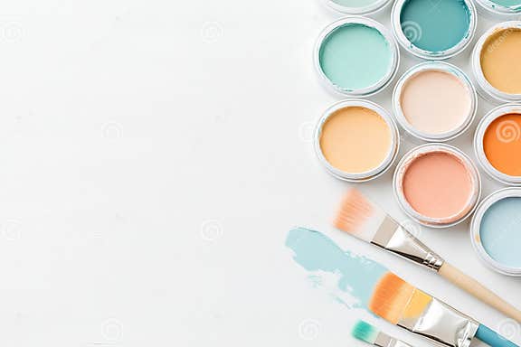 Worktable with Arranged Acrylic Paint Samples in Soft Tones Stock ...