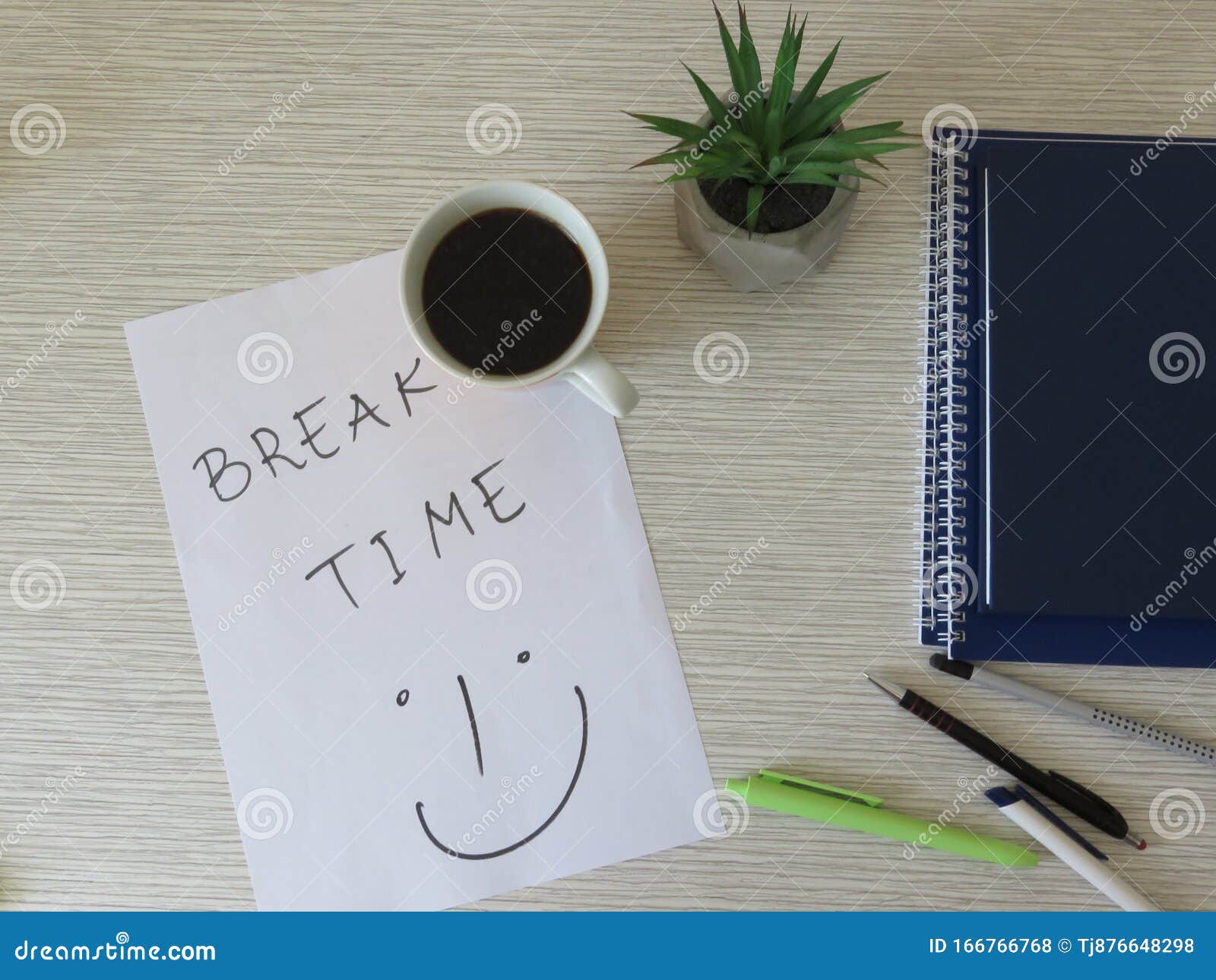 Worktable. Break Time Concept. Office Desk Table With Break Time Note ...