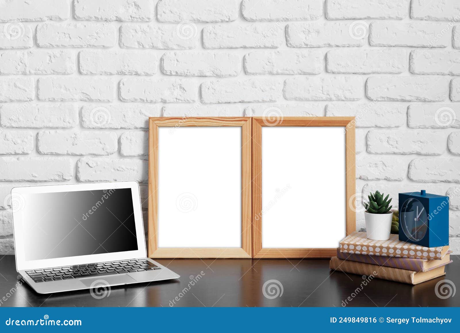 Worktable with Laptop, Stationery and Decorations in Home Office with ...