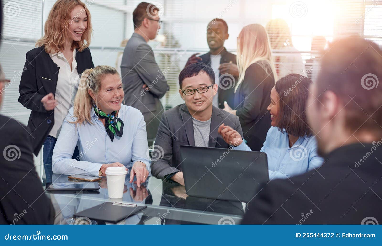 Workteam in Office Working on Desktop Computer Stock Photo - Image of ...