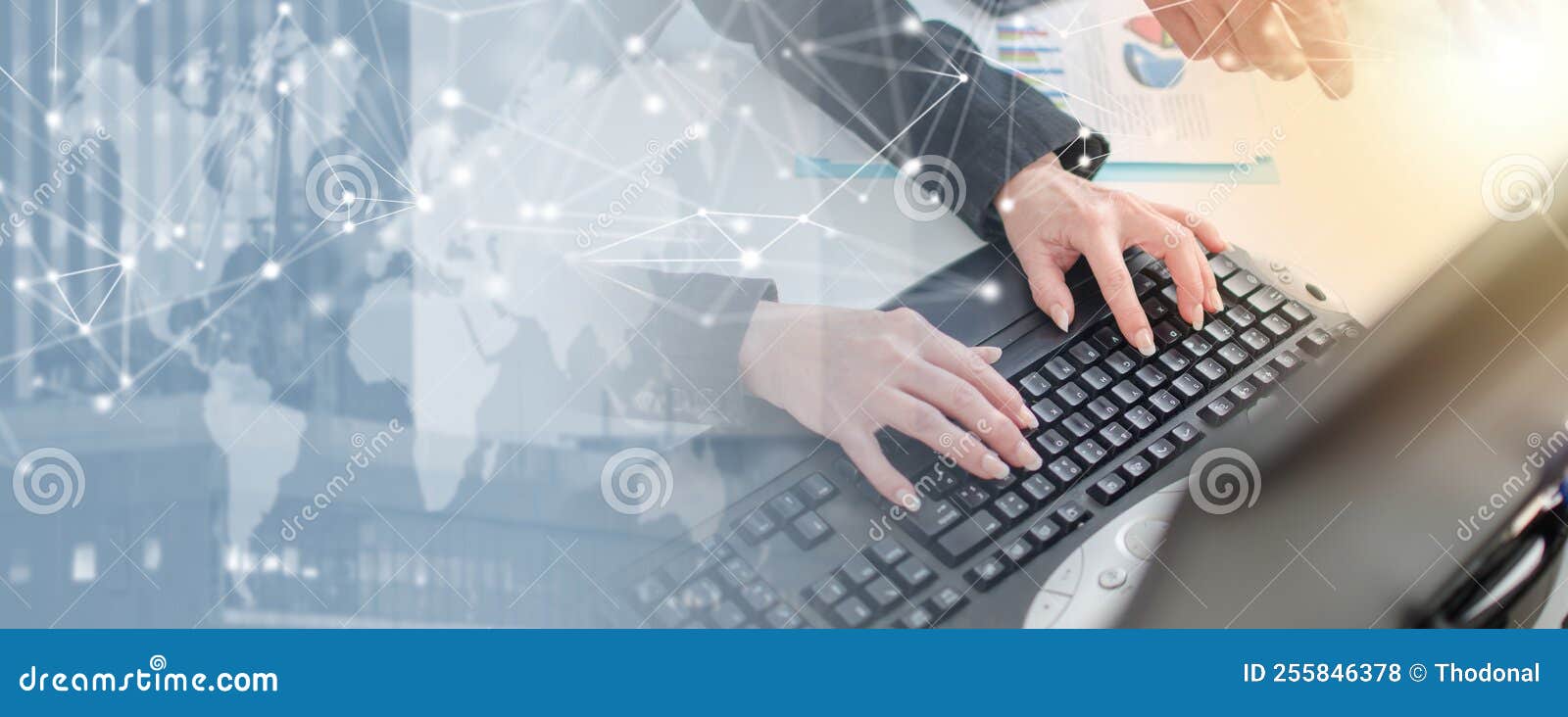 Workteam Working on a Computer; Panoramic Banner Stock Photo - Image of ...