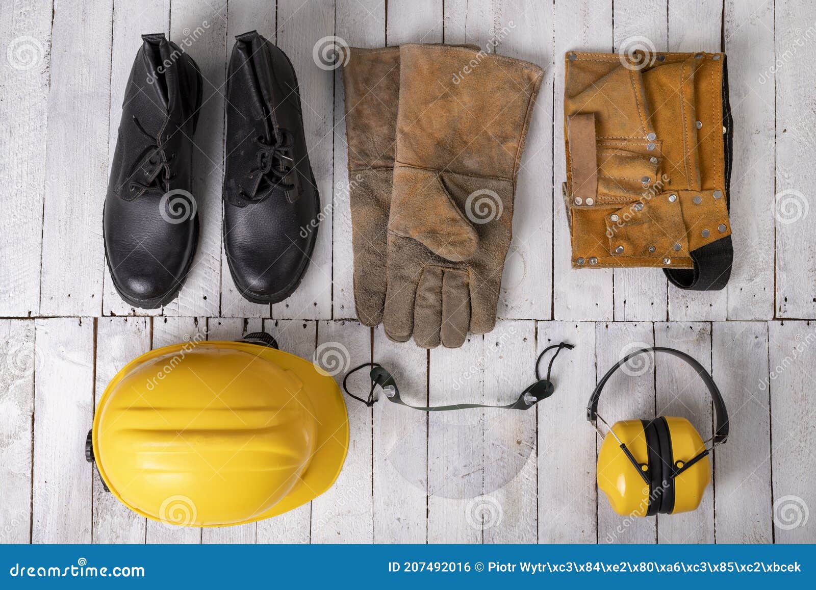 Workwear for a Production Worker on a White Table. Personal Protective ...