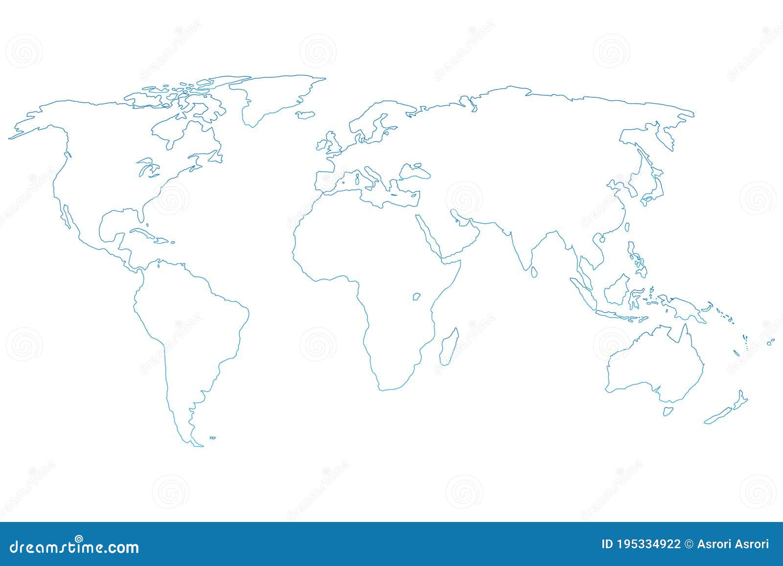 Simple Blue Transparant Outline Vector World Map. Stock Vector ...