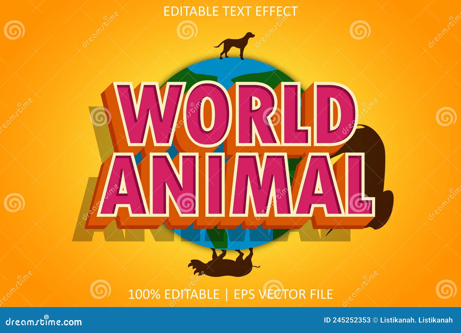 World Animal with Modern Style Editable Text Effect Stock Vector ...