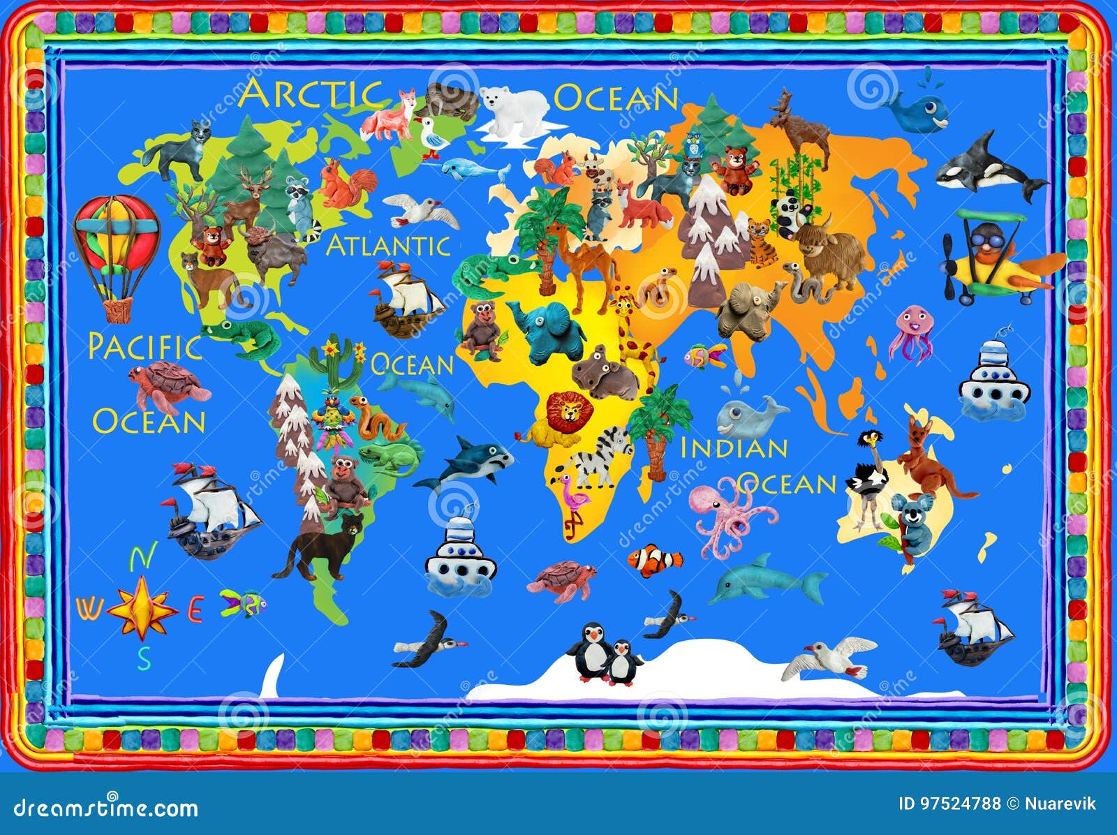 World Animals Plasticine Colorful Kids 3d Map Stock Illustration ...