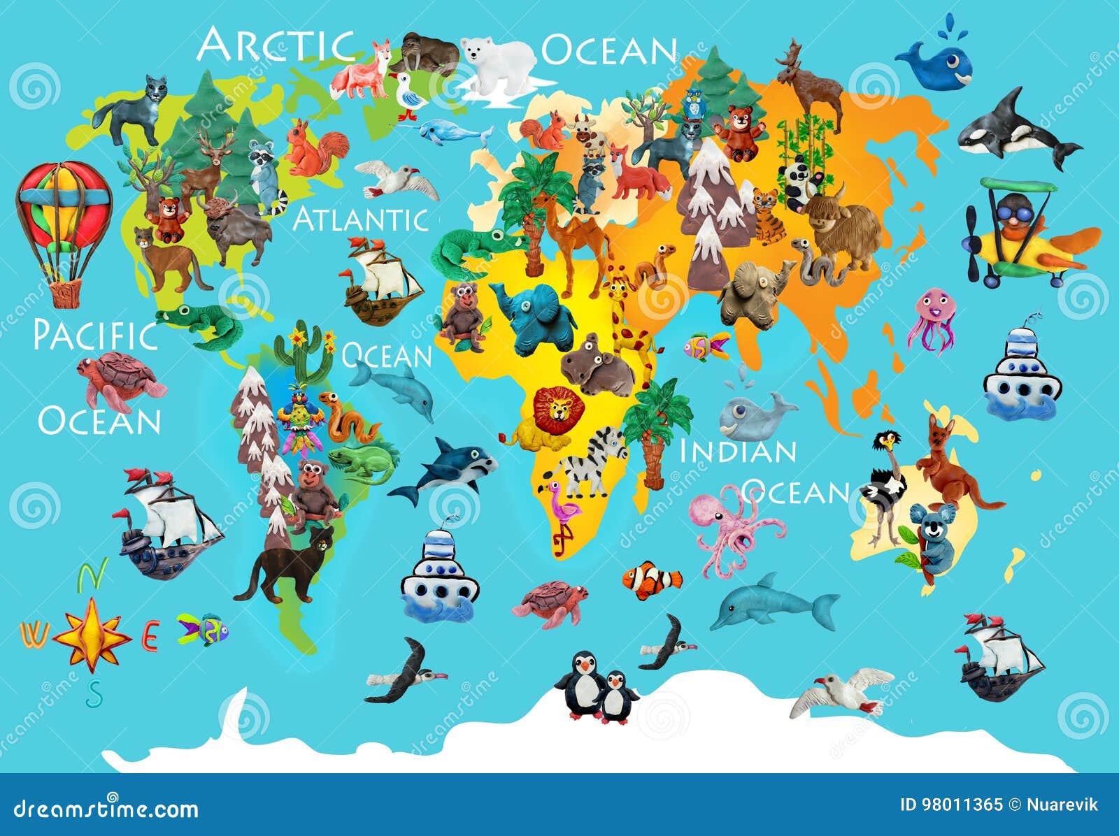 World Animals Plasticine Colorful Kids 3d Map Stock Illustration ...