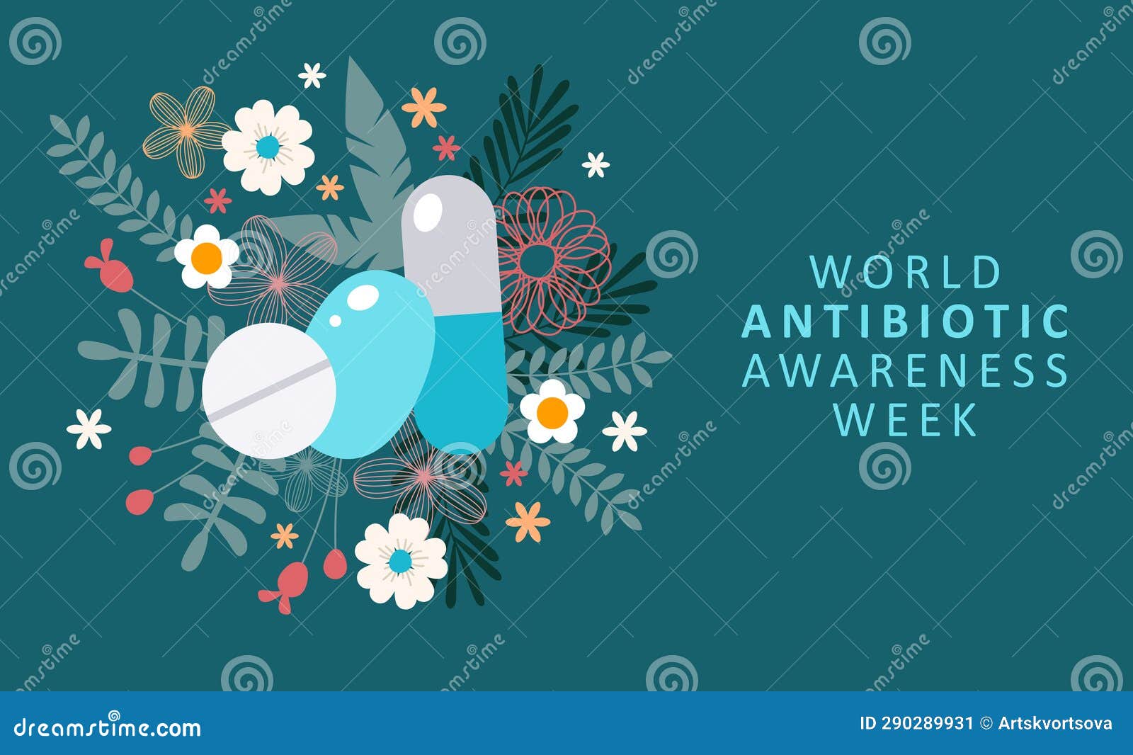 World Antibiotic Awareness Week Tablets Pills And Flowers Background