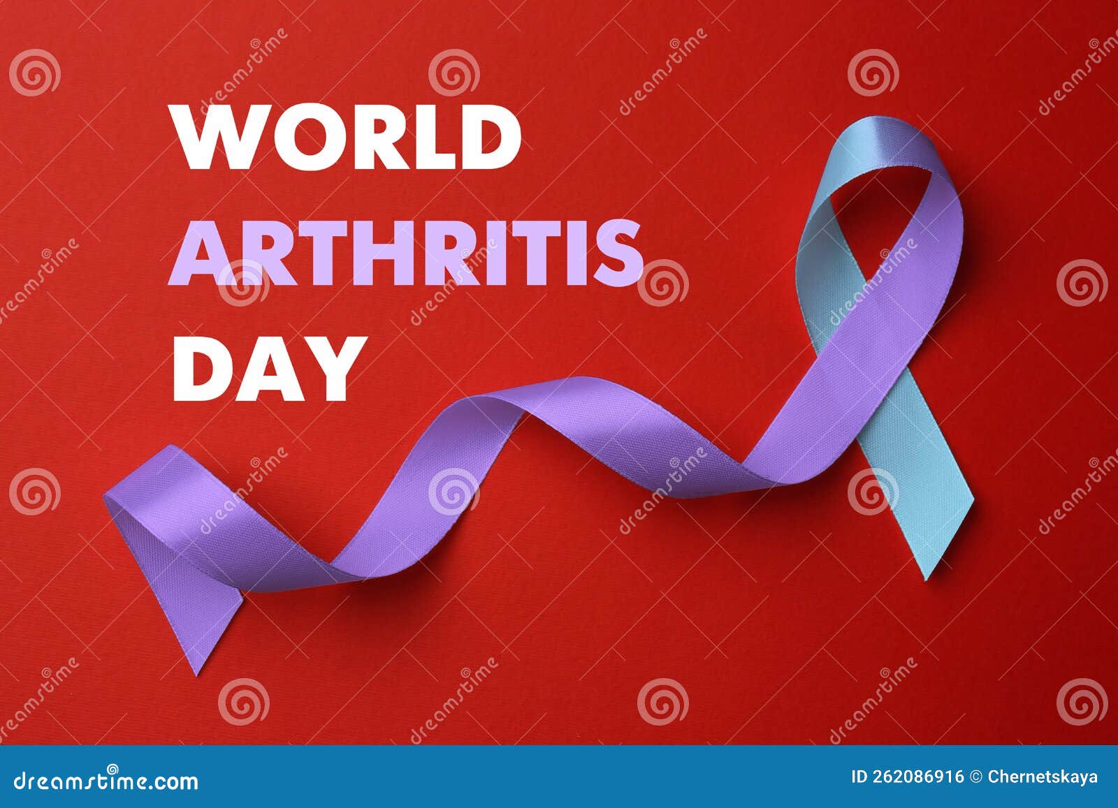World Arthritis Day Blue And Purple Awareness Ribbon On Red Background