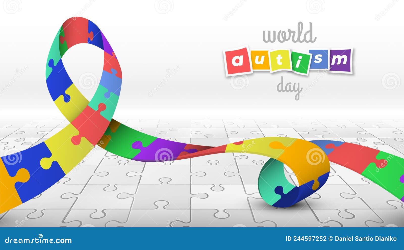 World Autism Day with Colorful Ribbon Stock Vector - Illustration of ...