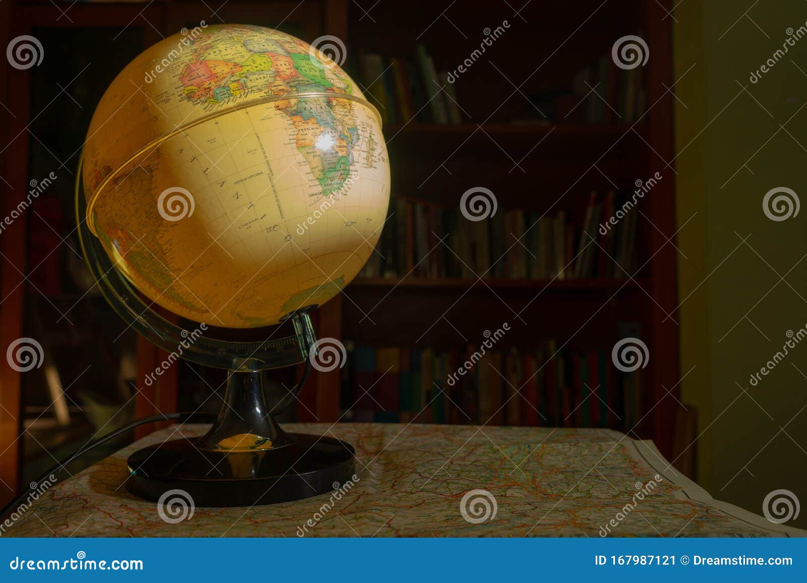 World ball map in library stock image. Image of globe - 167987121