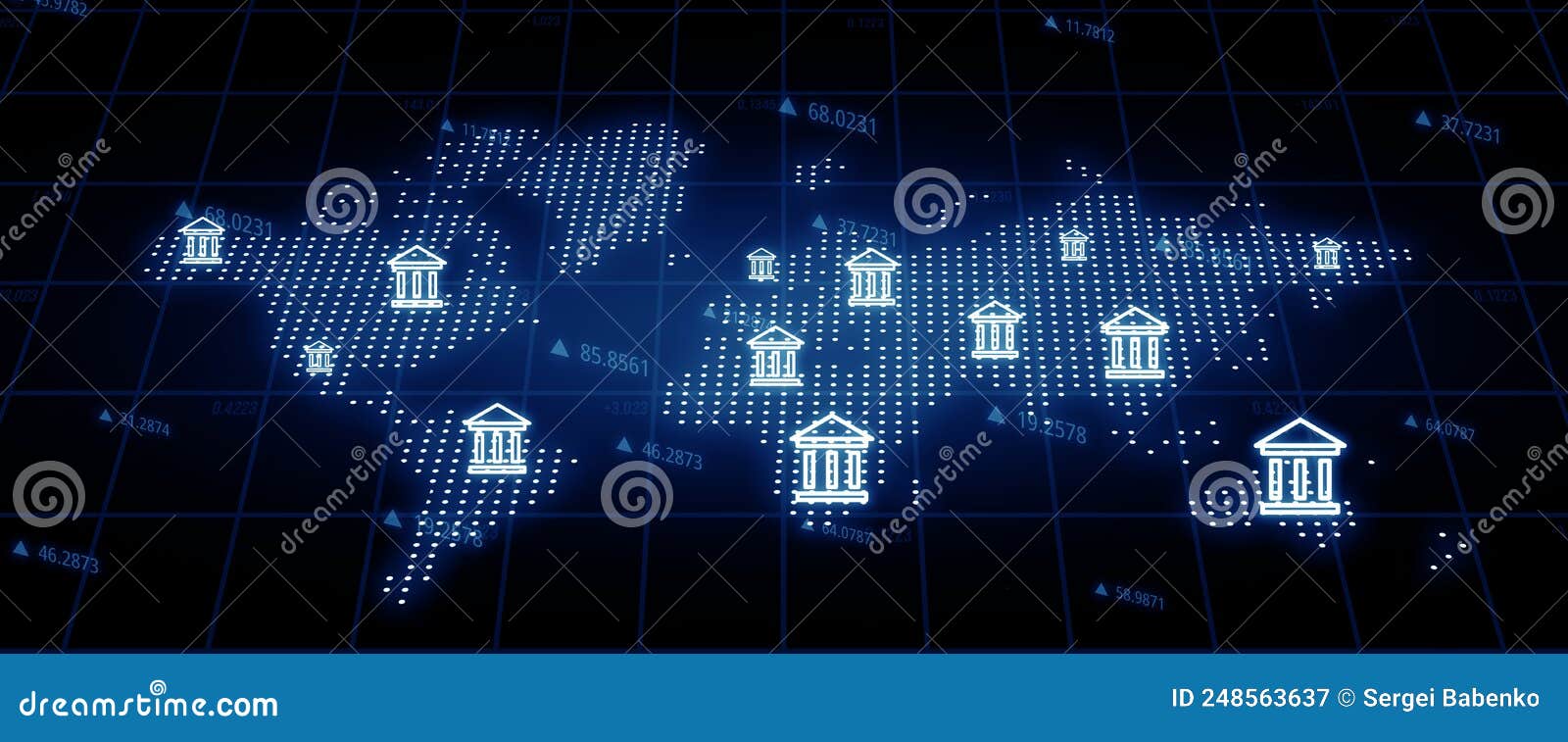 World Banking System Concept. Building Icons Over the World Map. Stock ...