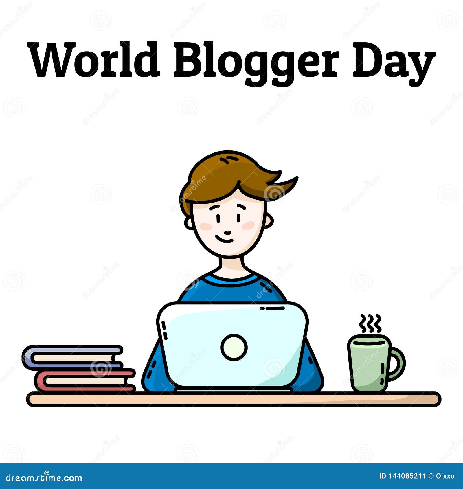 World Blogger Day Postcard. Boy with Laptop Stock Vector - Illustration ...