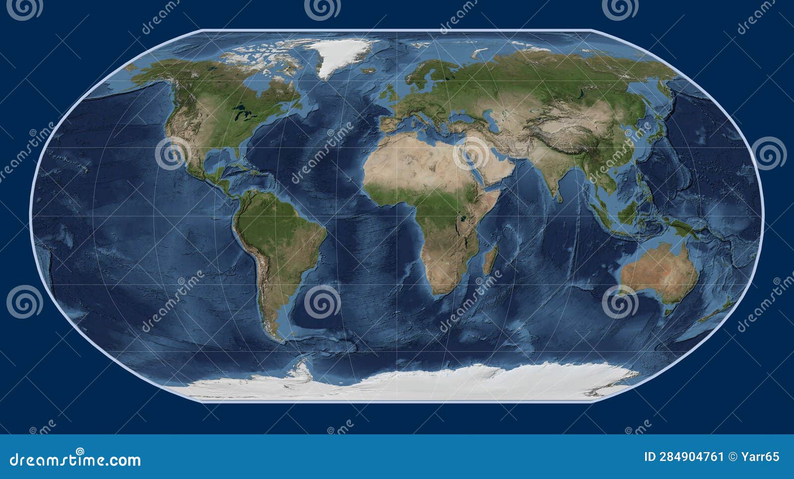 World Satellite Map - 0 PM. Robinson Stock Illustration - Illustration ...