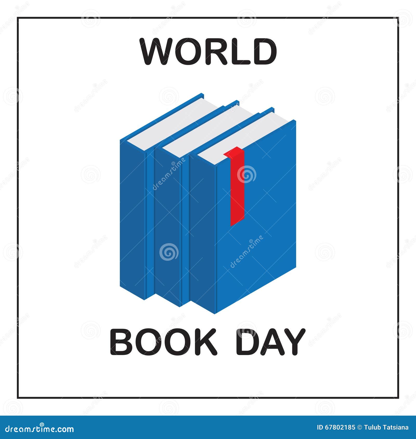 World Book Day. Image of Three Blue Books with a Red Tab Stock Vector ...