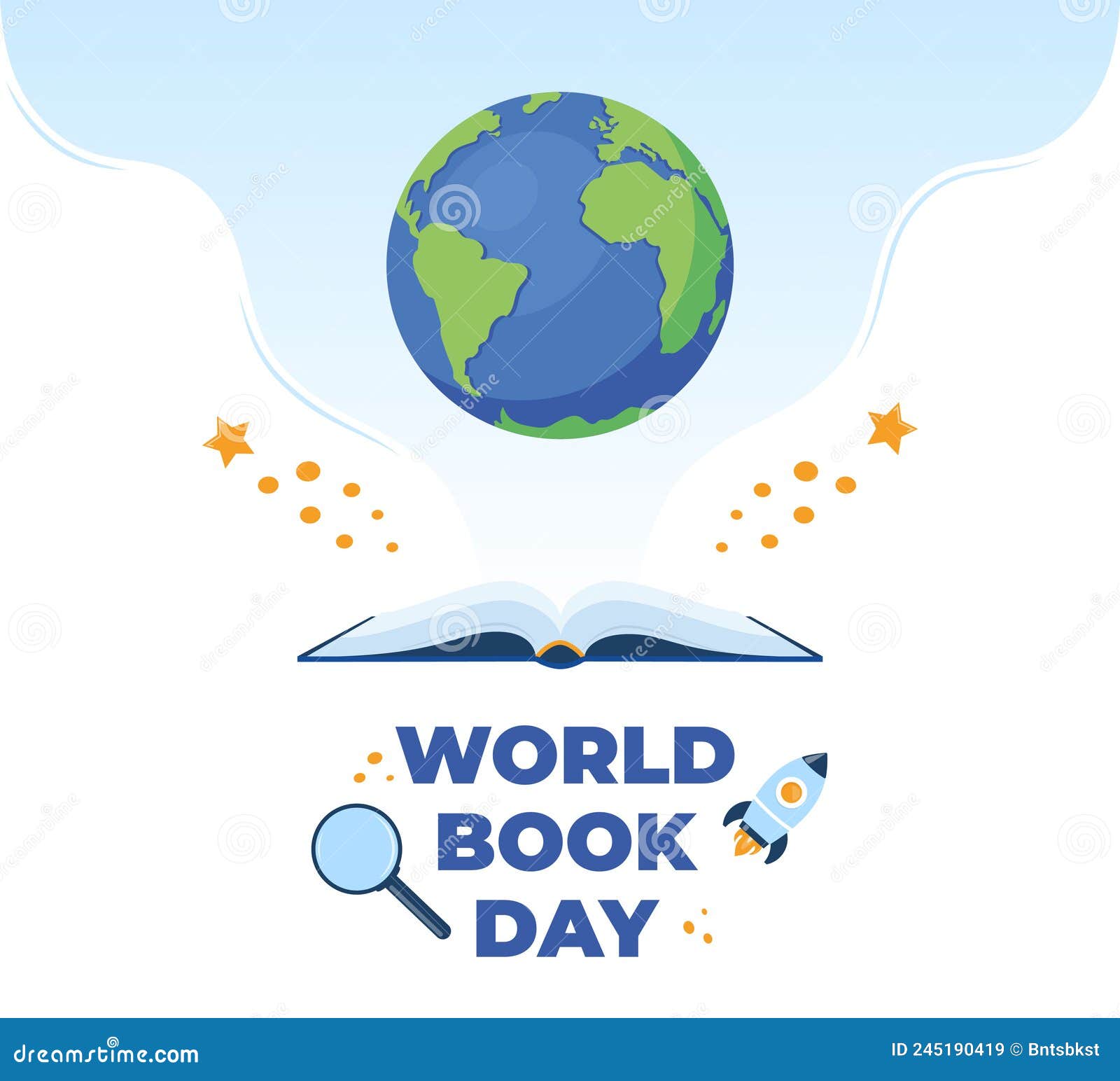 World Book Day Open Book And Earth Globe Design For Poster Banner