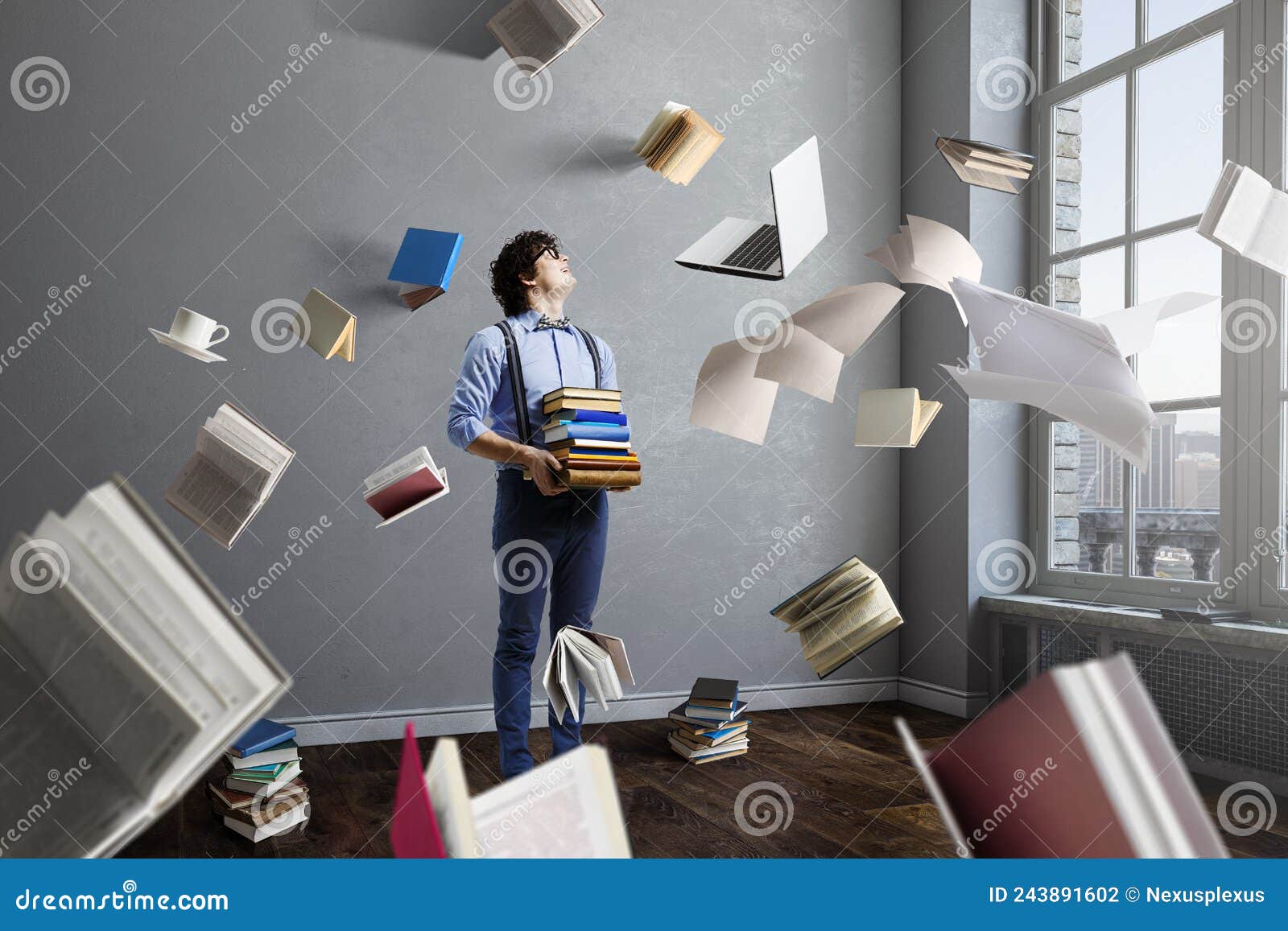 World of Books Concept with a Student . Mixed Media Stock Photo - Image ...