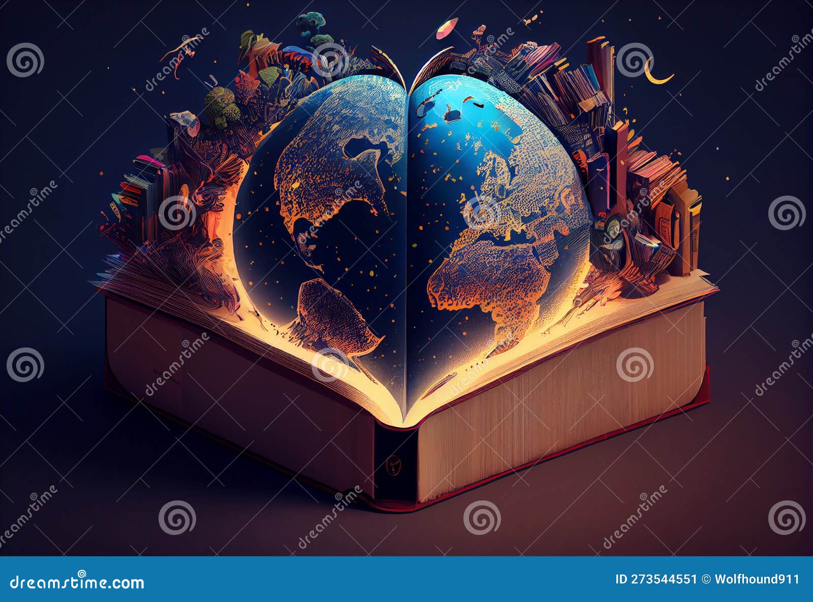 World in Books 3d Illustration. Generate Ai. Stock Illustration ...