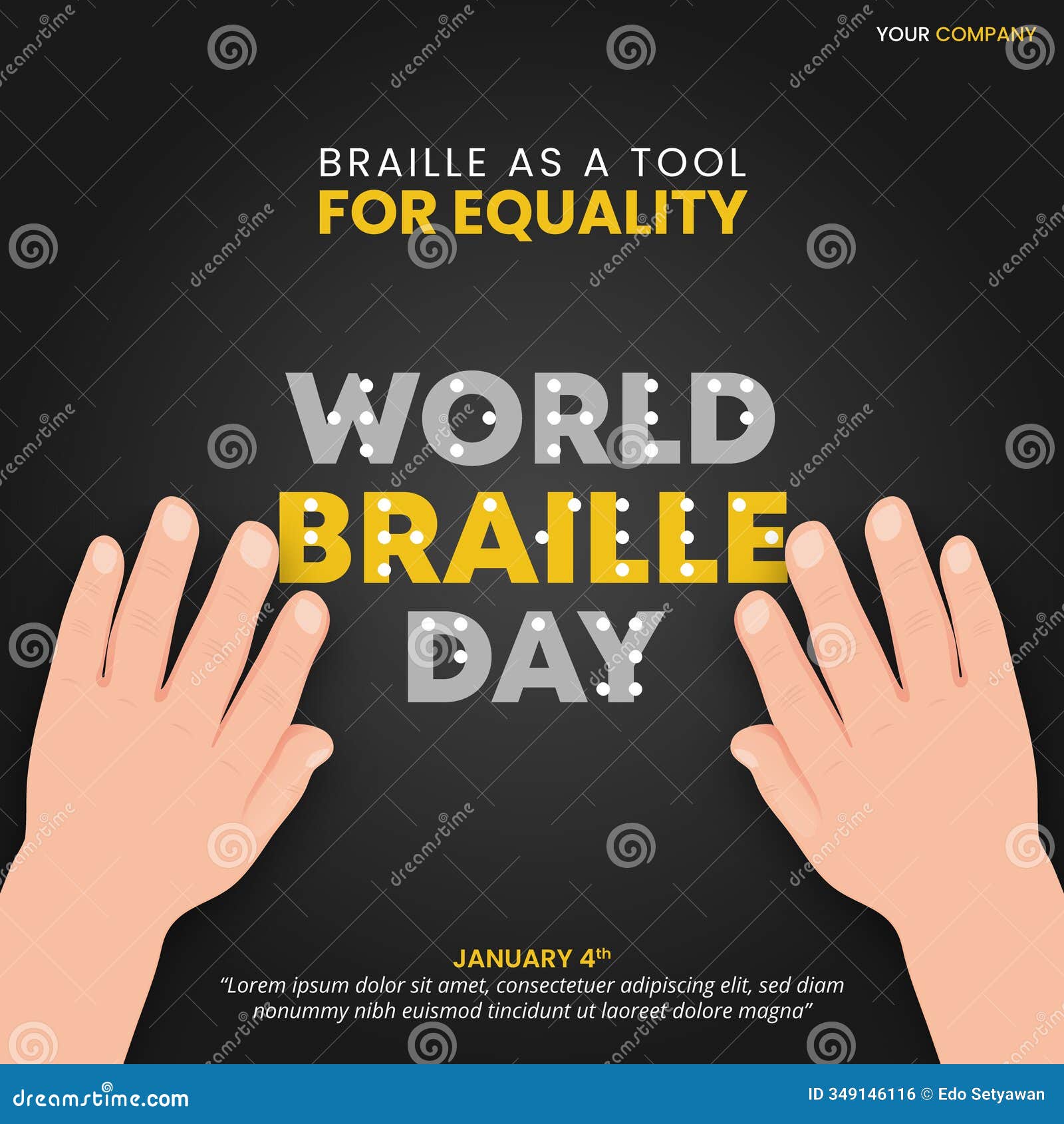 World Braille Day Background with Hands Writing Braille Stock Vector ...