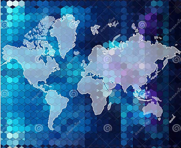 World Bright Blue Map Geometric Background Stock Vector - Illustration ...