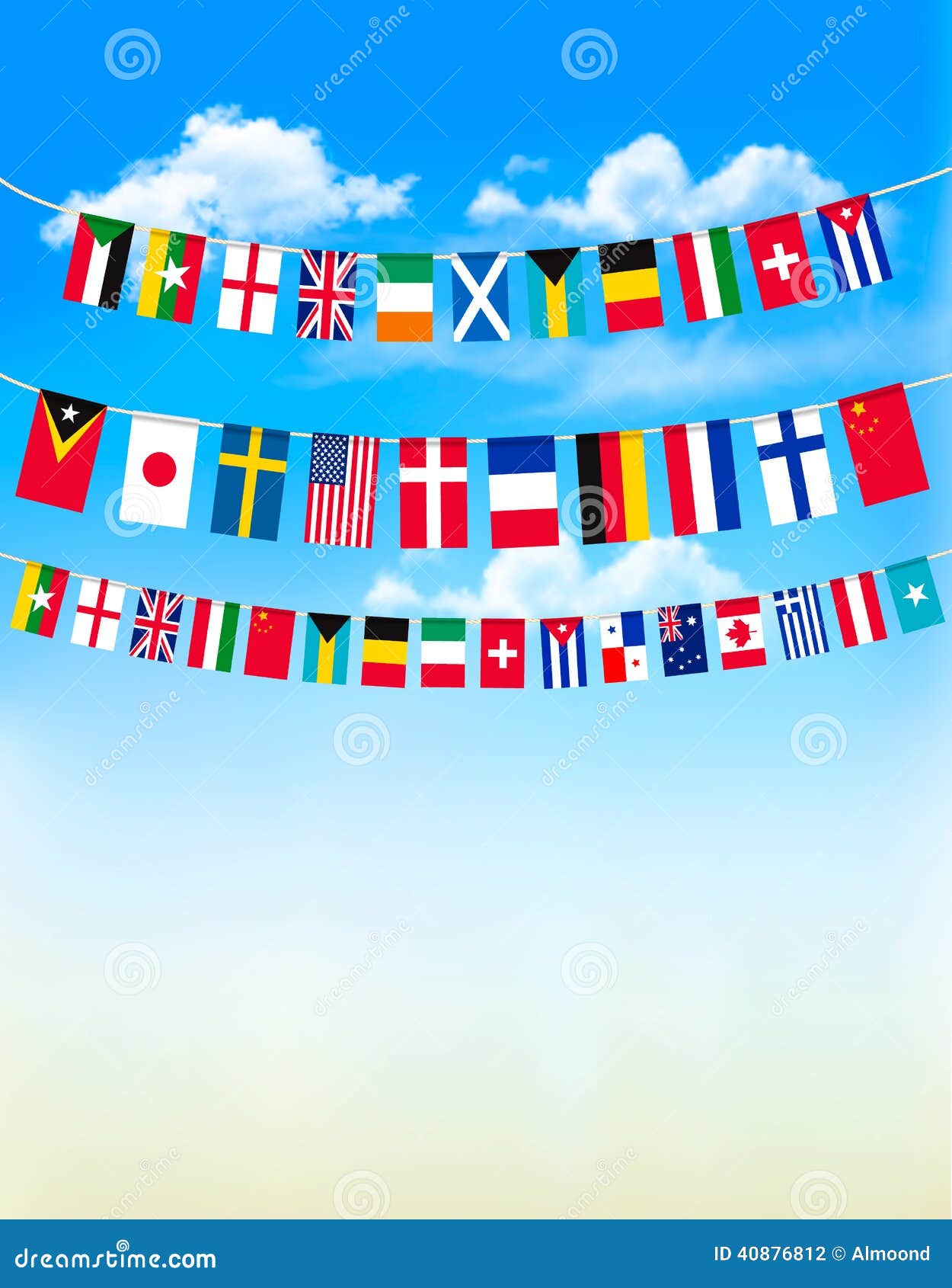 World Bunting Flags on Blue Sky. Stock Vector - Illustration of italy ...