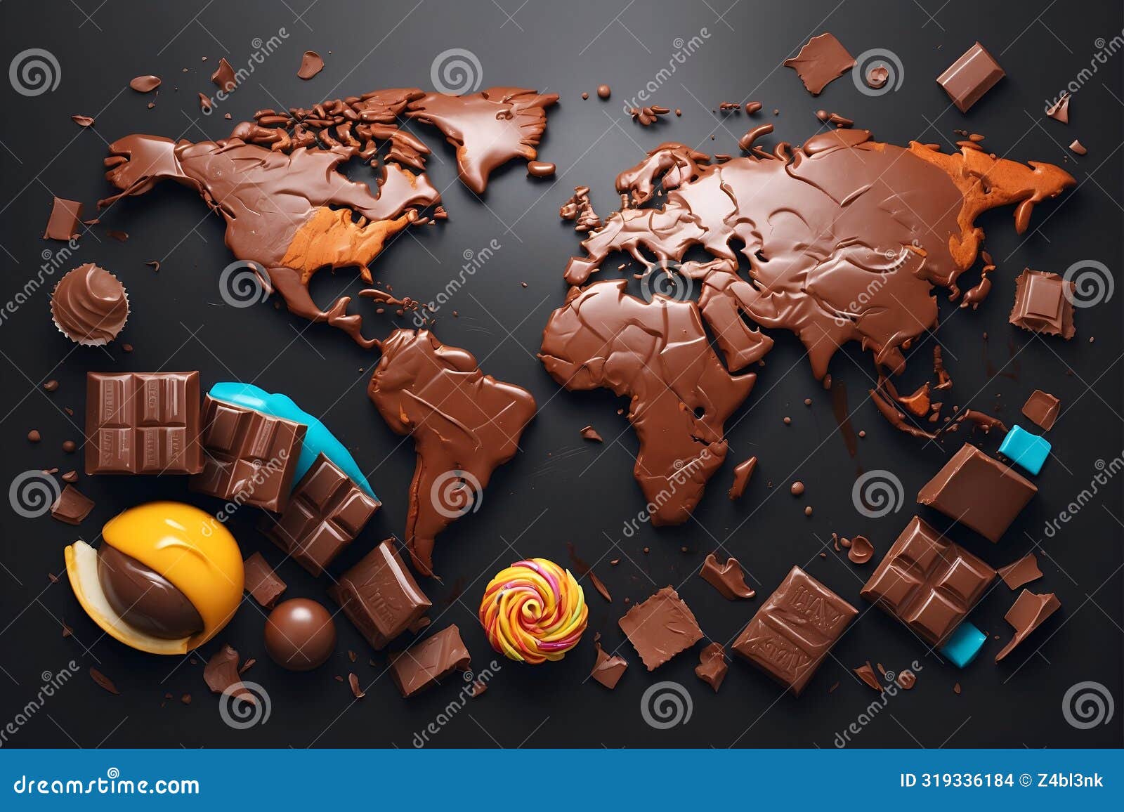 World Chocolate Day Banner Background with Chocolate World Map Stock ...