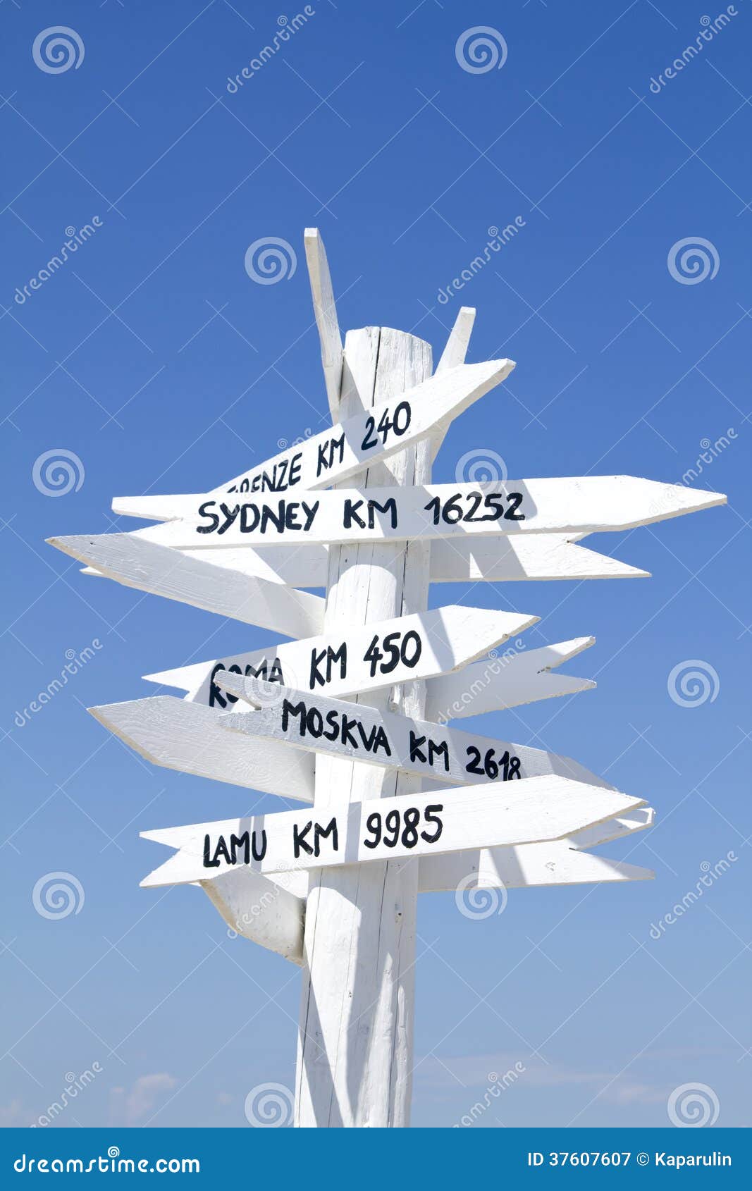World Cities Kilometers Signpost Stock Image - Image of signs, center ...