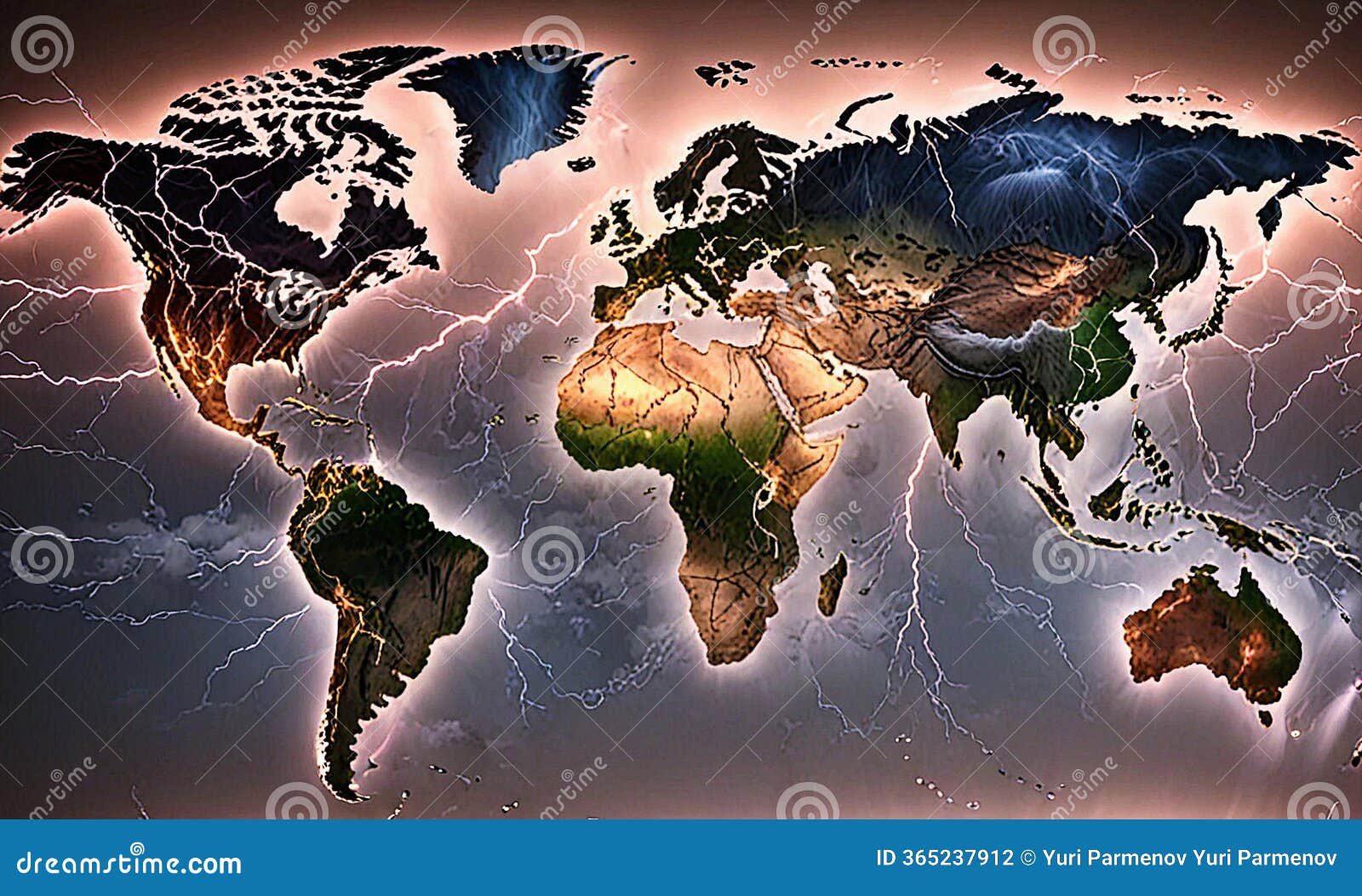 World City Lights Map With Labeled Continents In Different Colors And ...