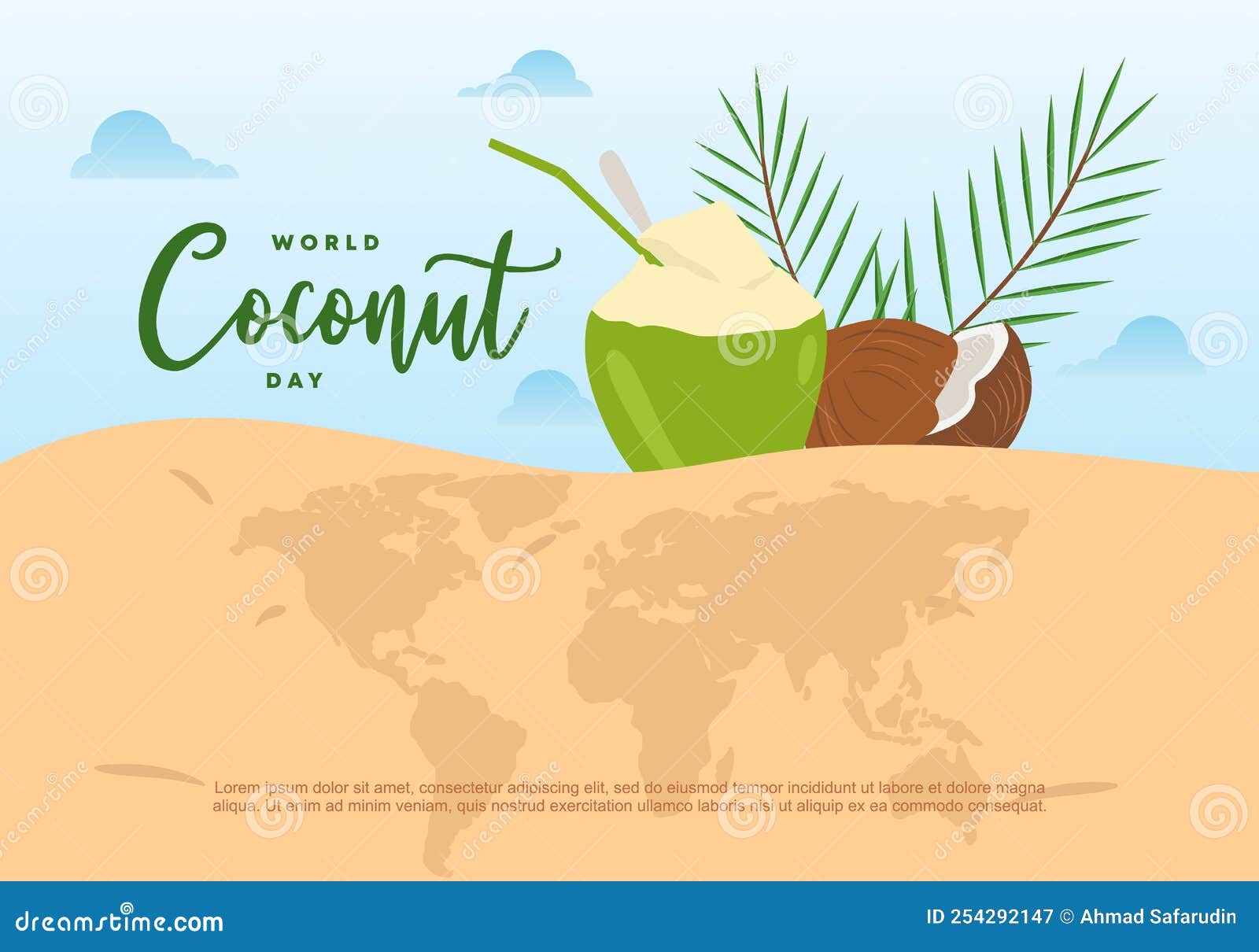 World Coconut Day with Earth Globe Map and Two Coconuts on September 2 ...