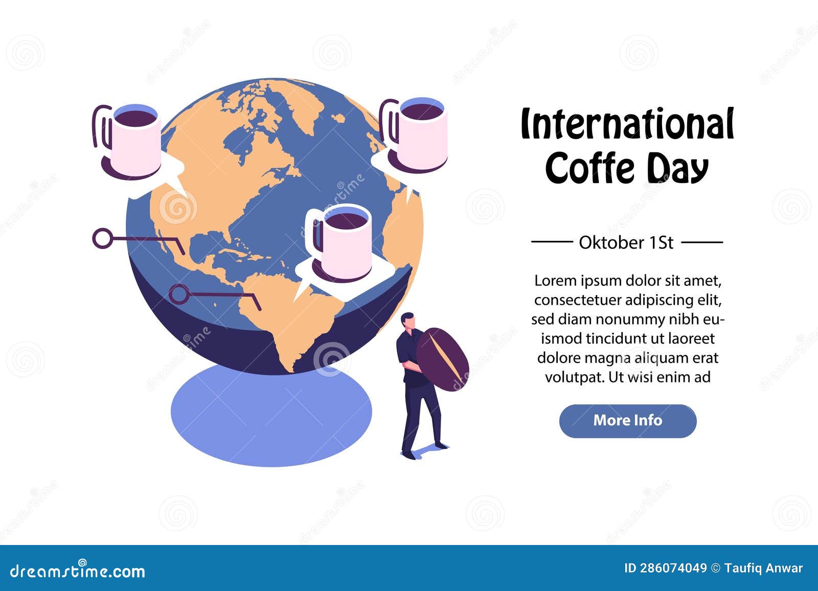 World Coffee Day Flat Style Vector Background Design Stock Illustration ...