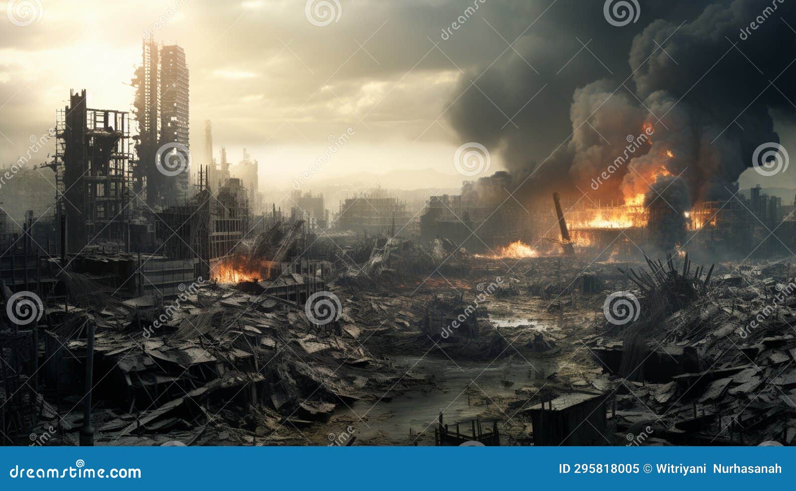 World Collapse Doomsday Scene Nuclear Bomb Explosion in City Fearful ...