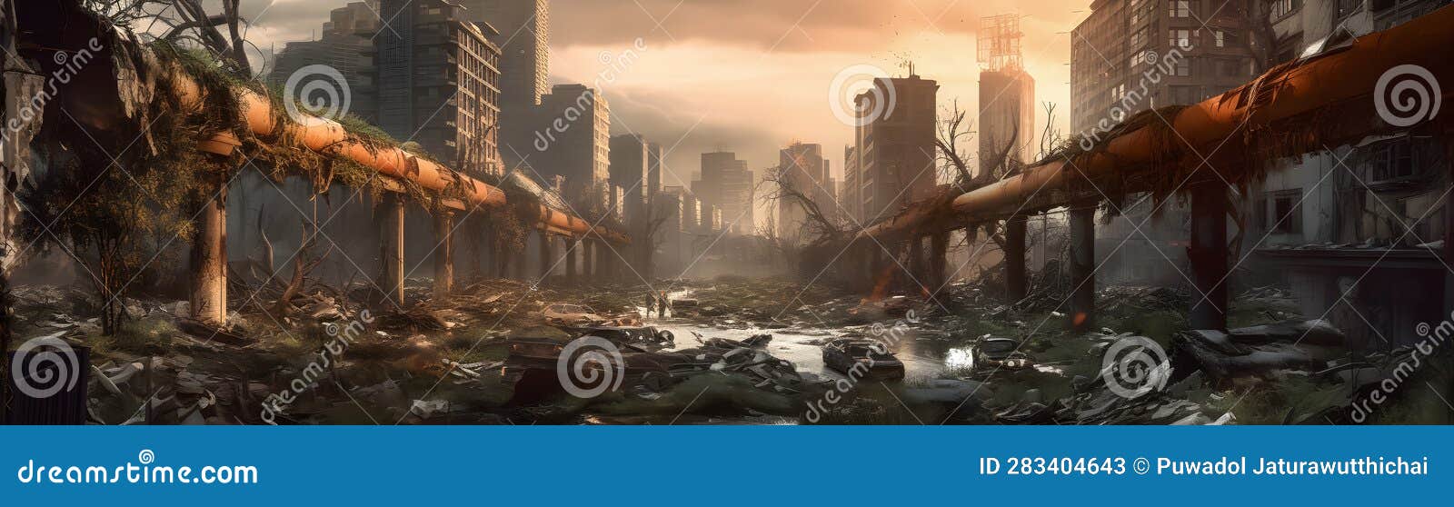 World Collapse Panoramic Scene . Doomsday Concept Stock Illustration ...