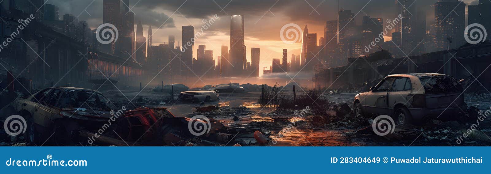 World Collapse Panoramic Scene . Doomsday Concept Stock Illustration ...