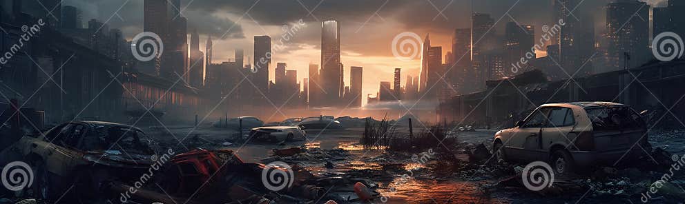World Collapse Panoramic Scene . Doomsday Concept Stock Illustration ...