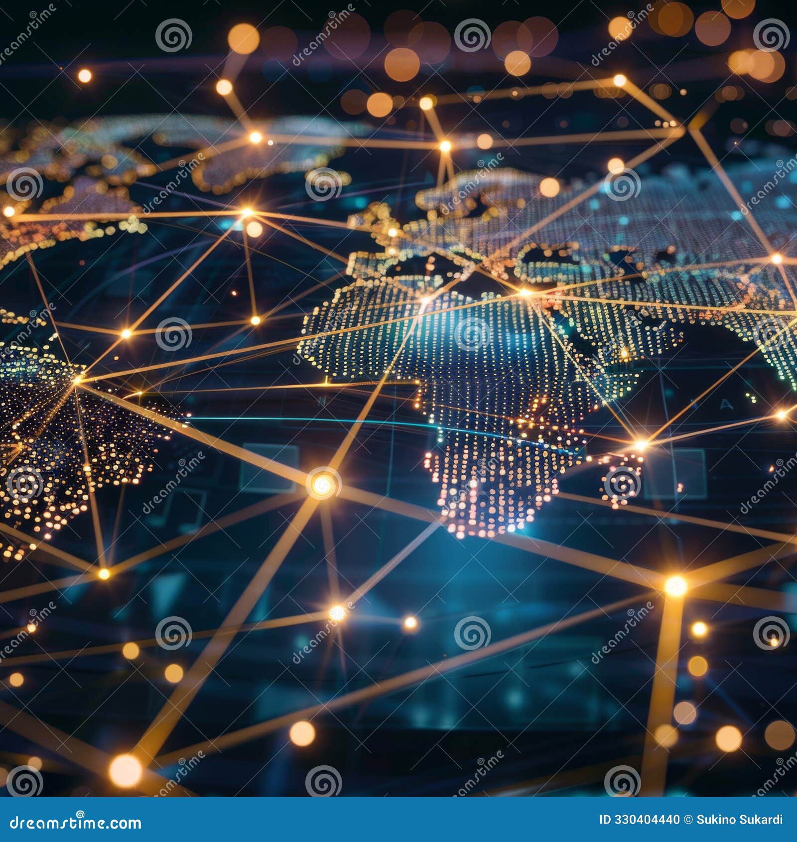World Map With Connected Triangular Shapes. Low Poly Continents Line ...