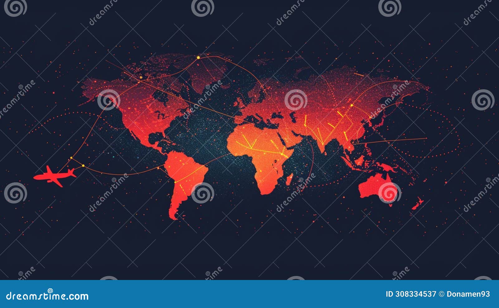 World Connections: a Red Globe Map on Black Stock Illustration ...