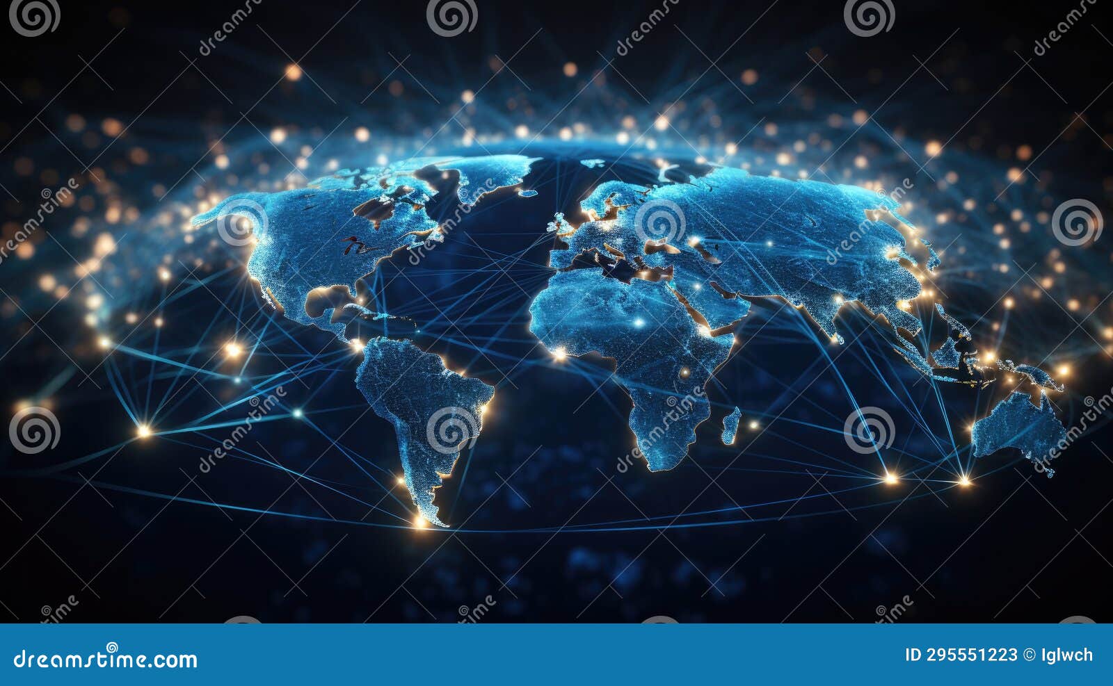 World Connectivity and Global Networking Concept. Neon Lines and World ...
