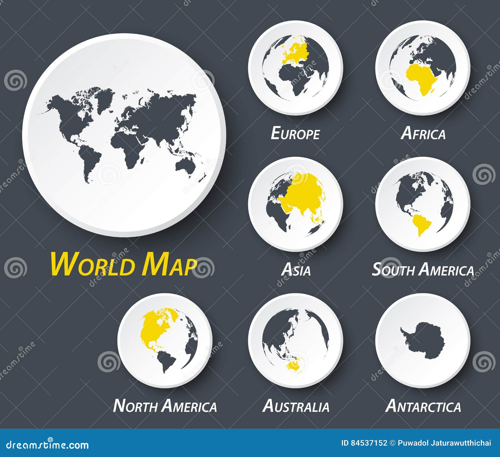 World and Continent Map on Circle . Stock Vector - Illustration of ...