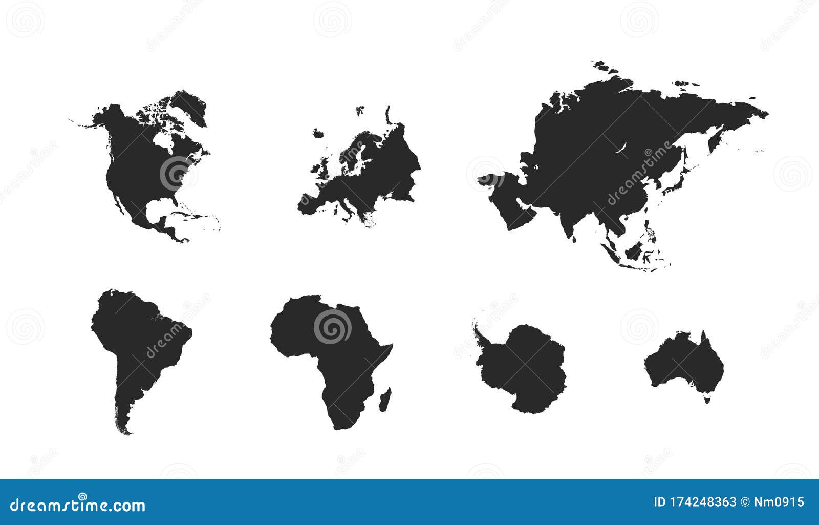 World Continent Map Set. Monochrome Isolated Vector Image ...